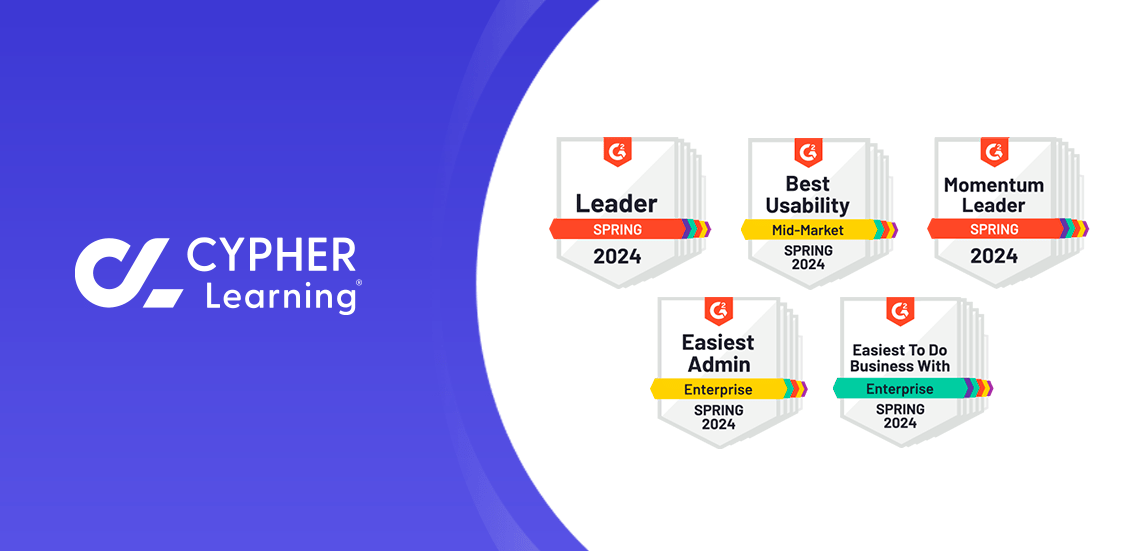 CYPHER ranked #1 LMS for Usability Mid-Market, 3 times in a row by G2!