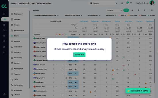 Product demo: Score grid and gradebook